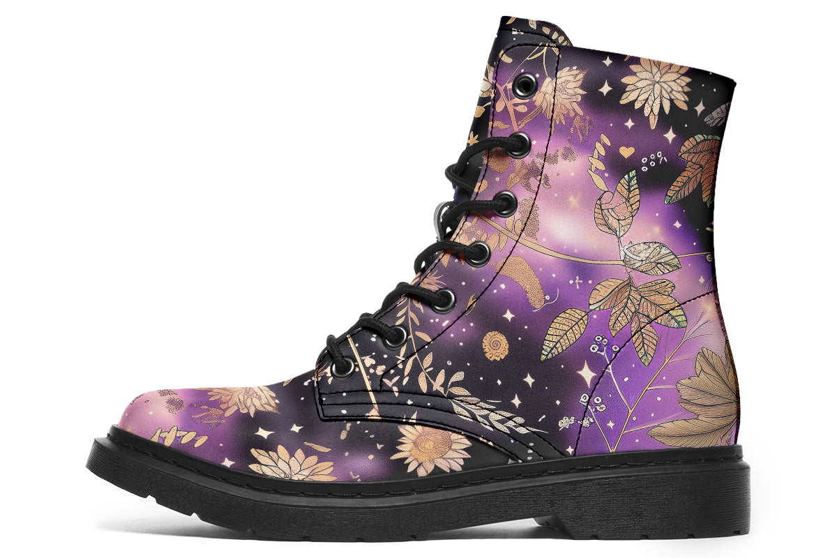 Galactic Bloom Boots – Rogue + Wolf Vegan PU Leather Botanical Witch Boots