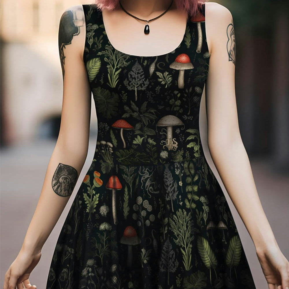 Foraging Skater Dress - Dark Academia Cute Botanical Vegan Dress, Witc ...