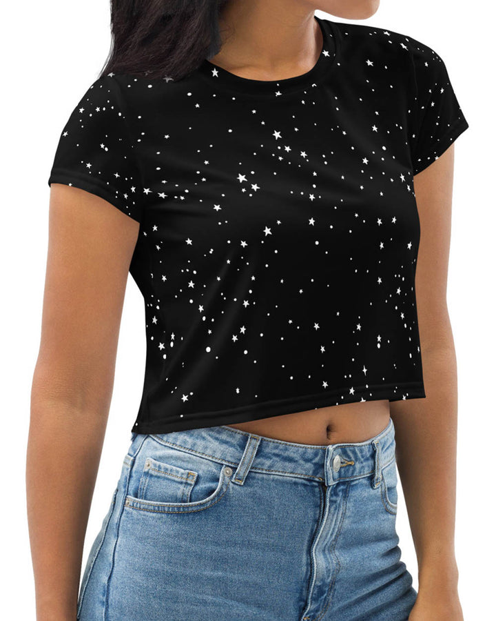 Starry Night Crop Top - Cute Black Witchy Crop Tee Alt Style Gothic Gr ...