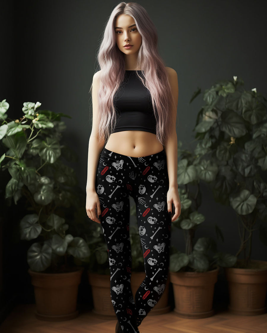 Skulls & Crystals Yoga Leggings – Rogue + Wolf Polyester Gothic Yoga ...