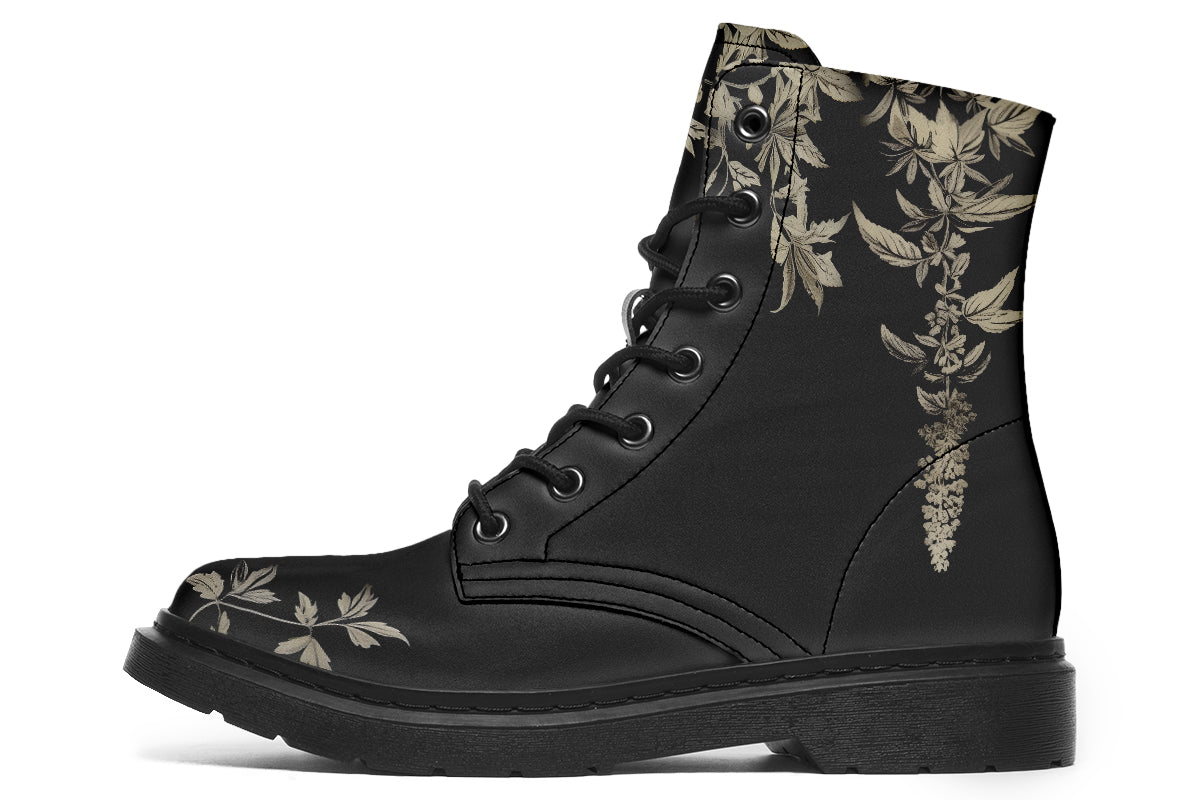 Black Night Ivy Boots – Rogue + Wolf Vegan Leather Witchy Floral Boots