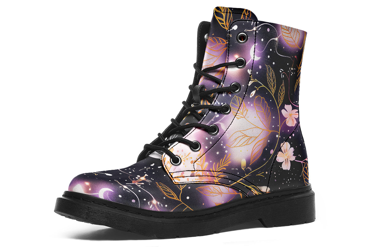 Cosmic Petals Boots - Vegan Leather Doc-Style Boots with Durable Stitc ...