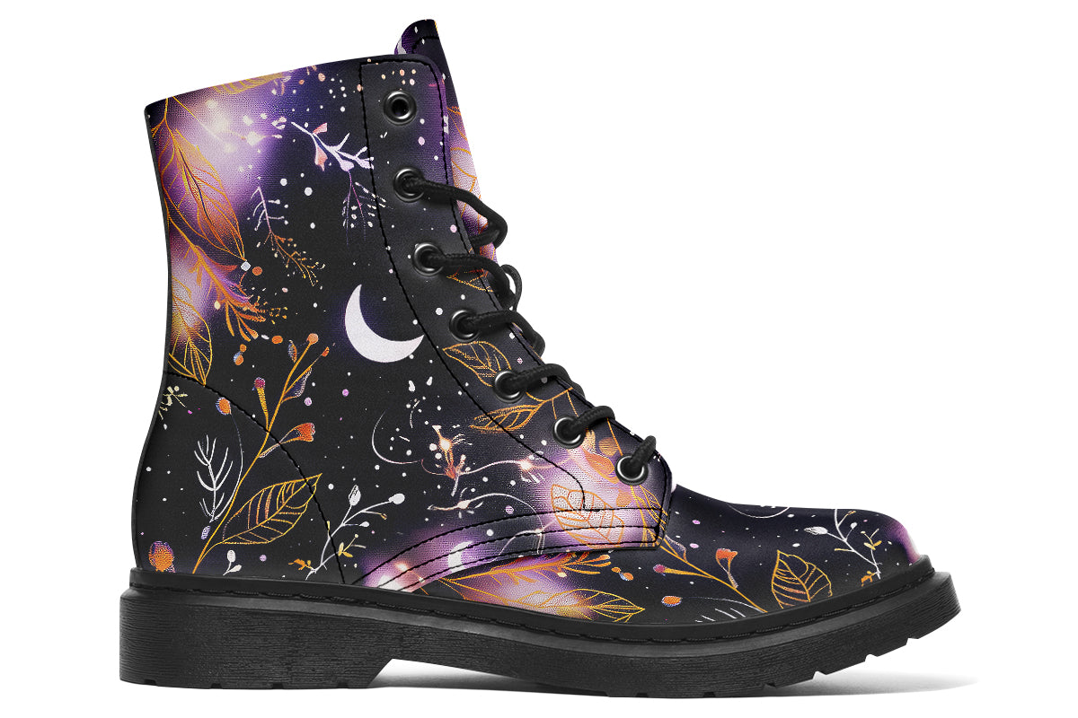 Cosmic Petals Boots - Vegan Leather Doc-Style Boots with Durable Stitc ...