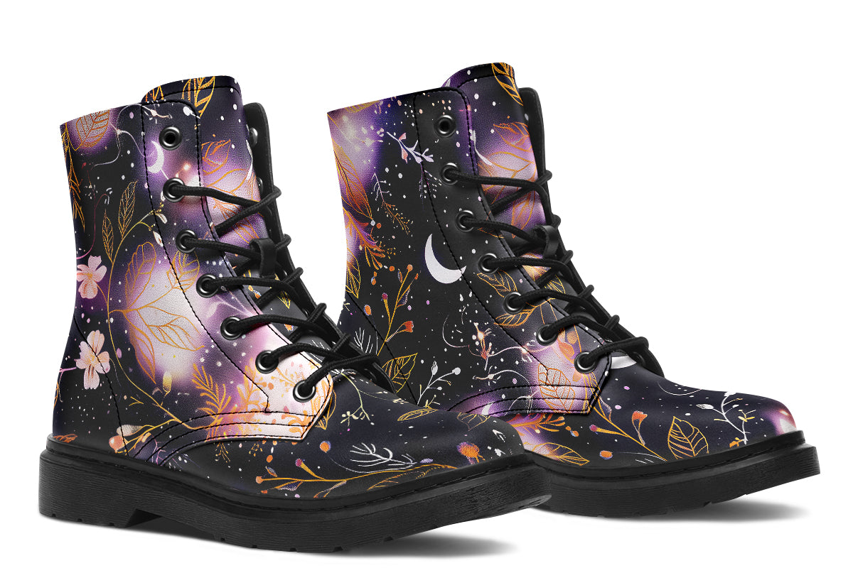 Cosmic Petals Boots - Vegan Leather Doc-Style Boots with Durable Stitc ...
