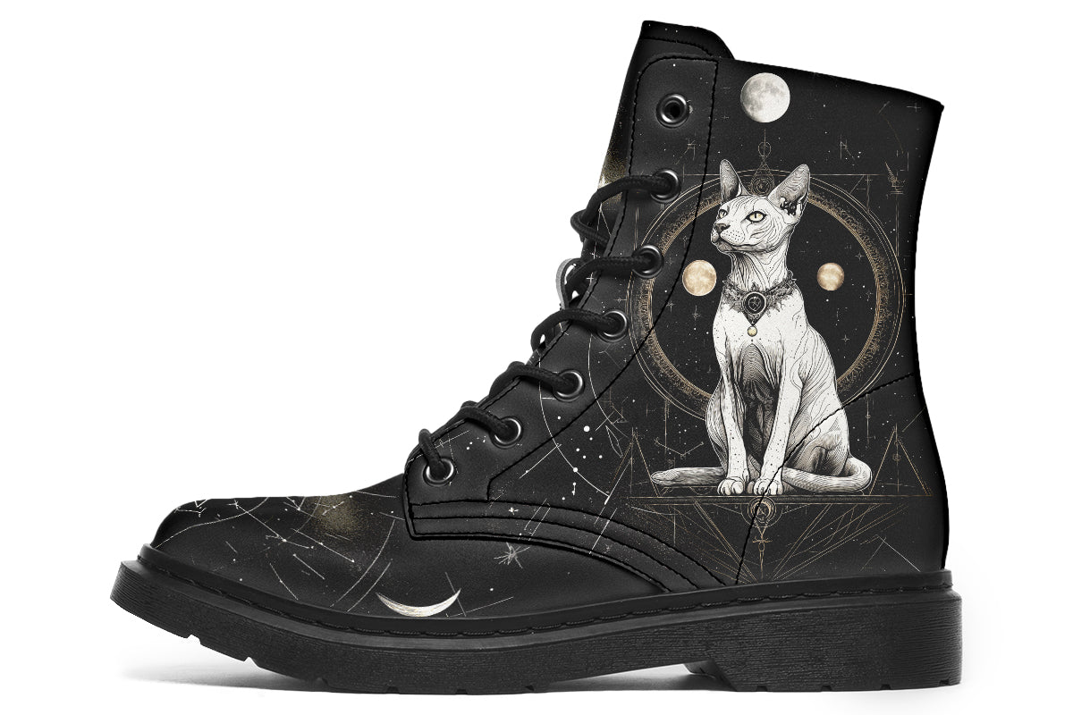 Cosmic Sphynx Cat Boots - Vegan Leather Doc-Style Boots with Durable S ...
