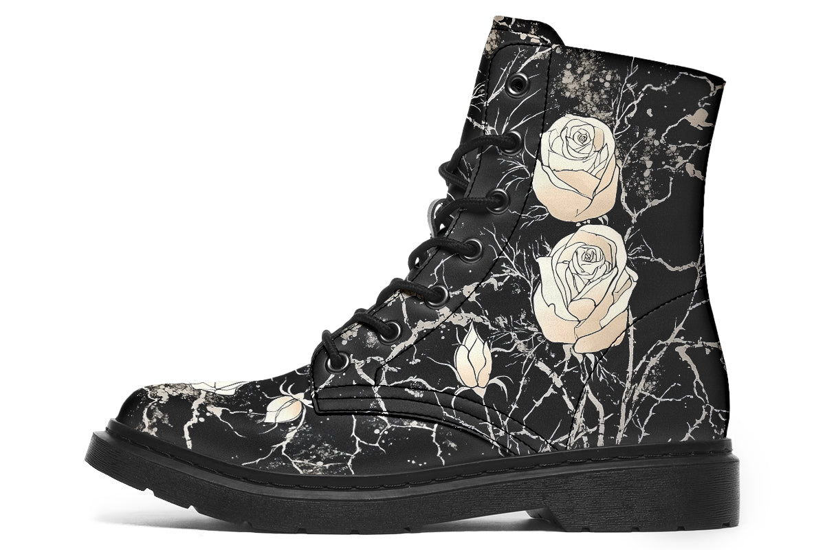 Ivory Kintsugi Rose Boots – Rogue + Wolf Vegan Leather Gothic Botanical ...