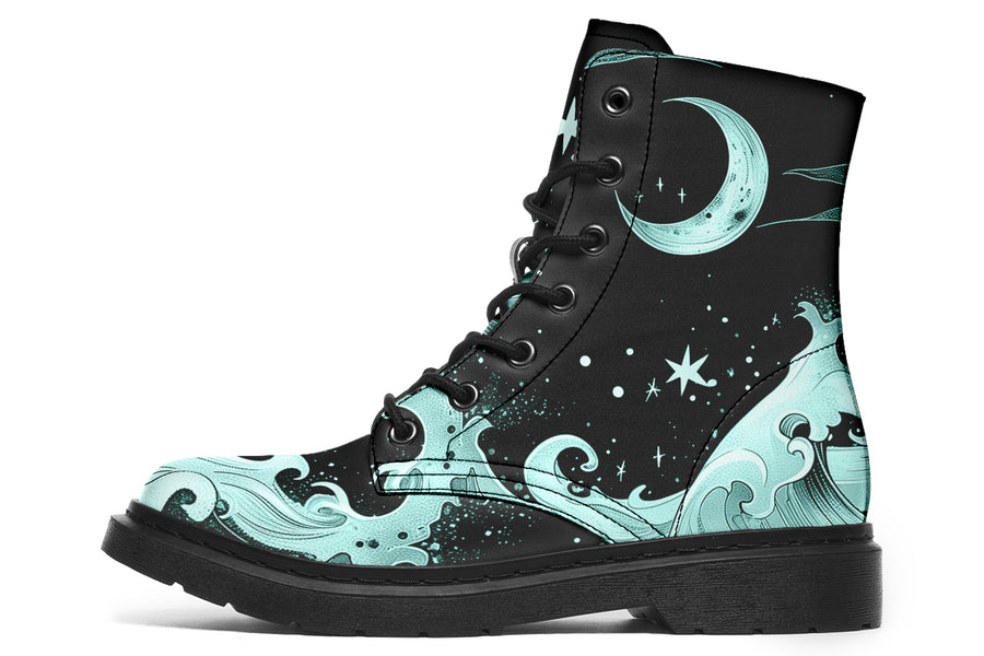 Mint Lunar Tide Boots – Rogue + Wolf Vegan Leather Celestial Witchy Boots