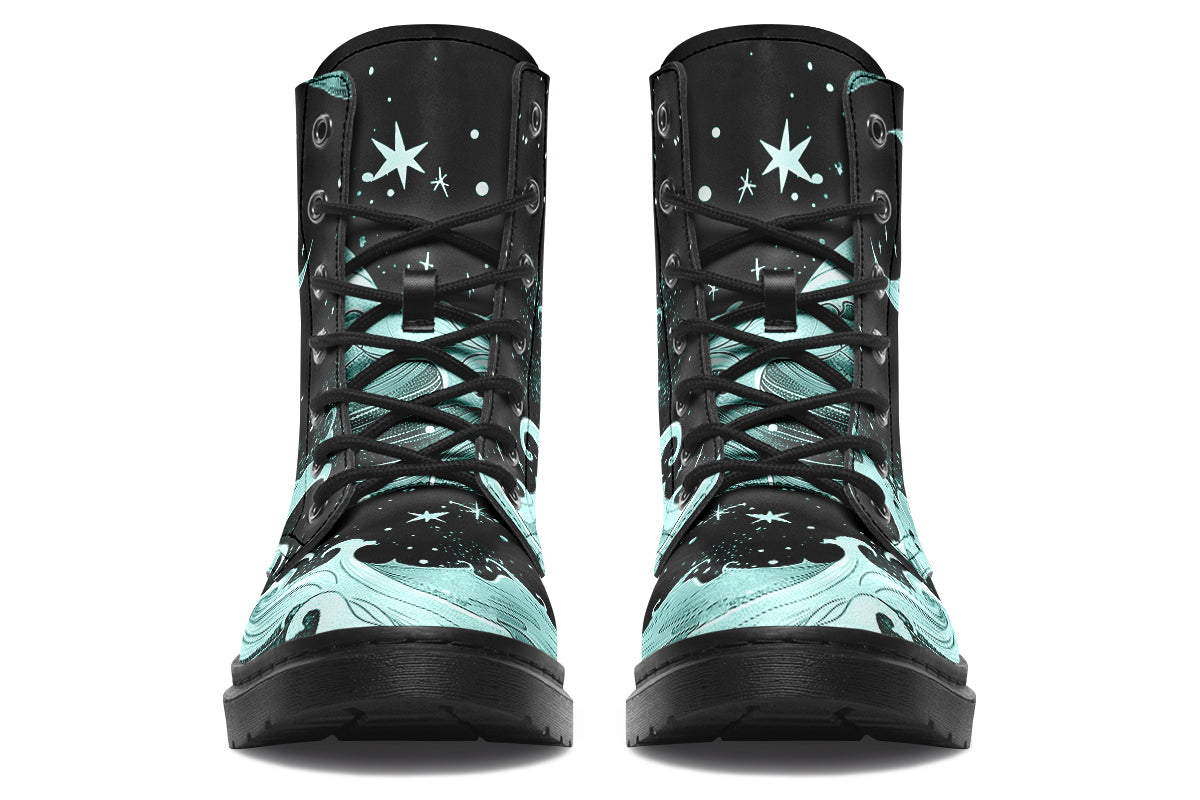 Mint Lunar Tide Boots – Rogue + Wolf Vegan Leather Celestial Witchy Boots