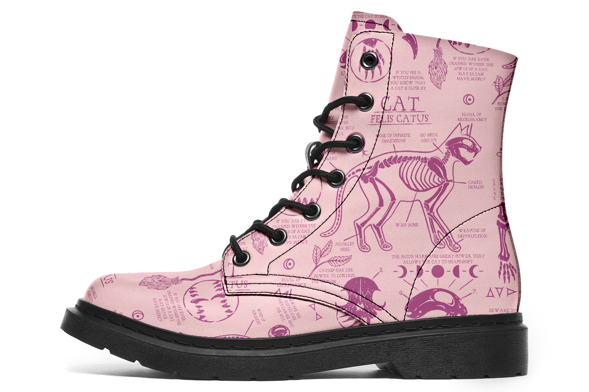 Pink Cat Study Boots - Vegan Leather Doc-Style Boots with Durable Stit ...