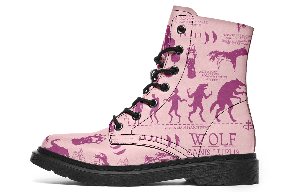 Pink Wolf Study Boots - Vegan Leather Doc-Style Boots with Durable Sti ...