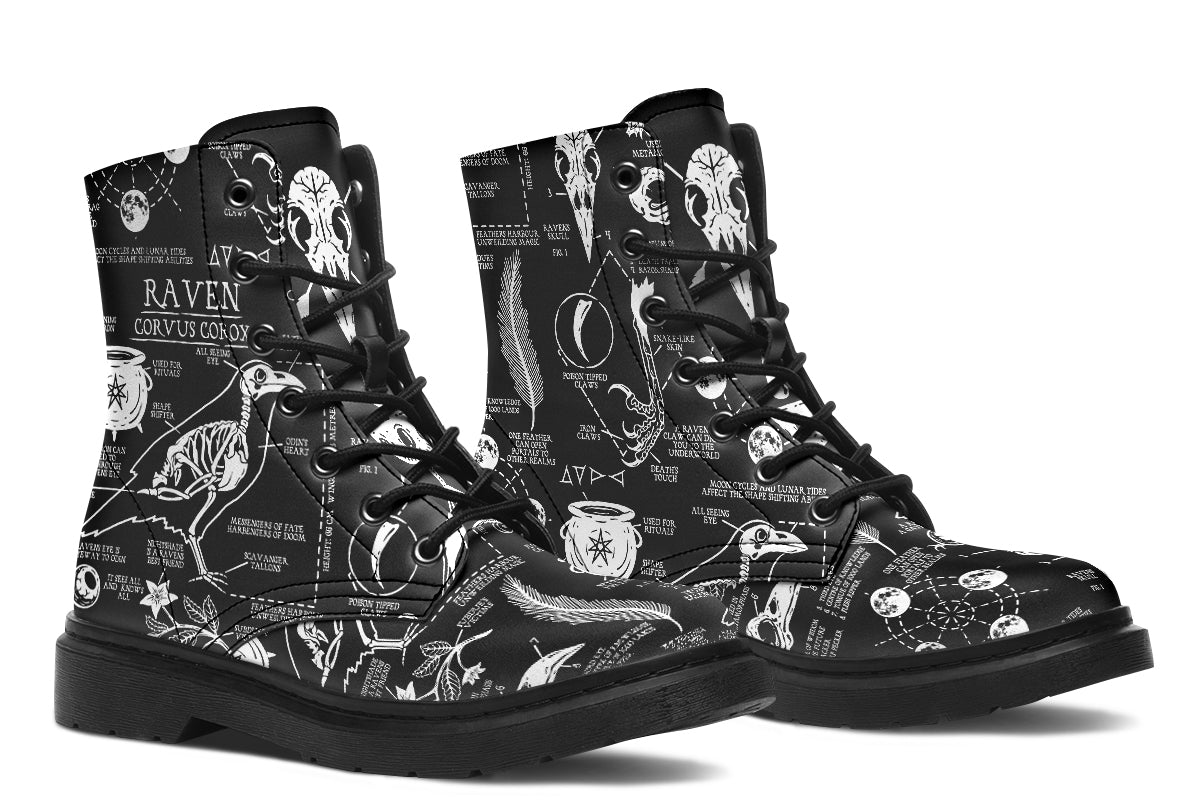 Raven Study Boots - Statement Boots Lace-up Black Combat Vegan Leather ...