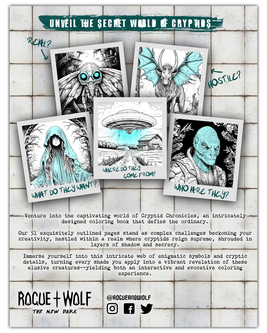 Cryptid Chronicles: An Enigmatic Coloring Book for Modern Conspiracy T – Rogue + Wolf