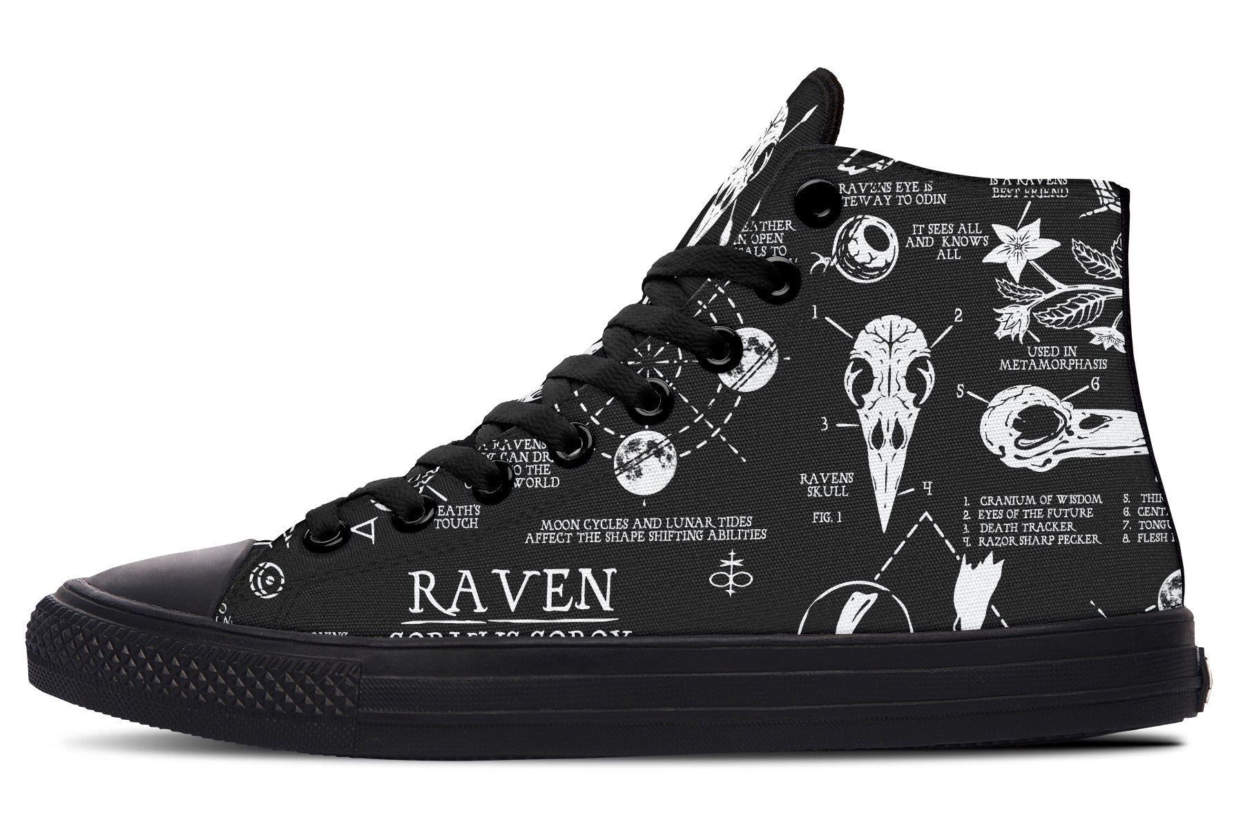 Raven Study High Tops – Rogue + Wolf Black Canvas Witchy Sneakers