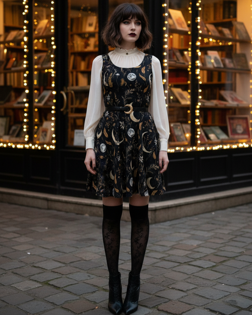 Moonlit Botanica Skater Dress – Rogue + Wolf Polyester Witchcore Dress