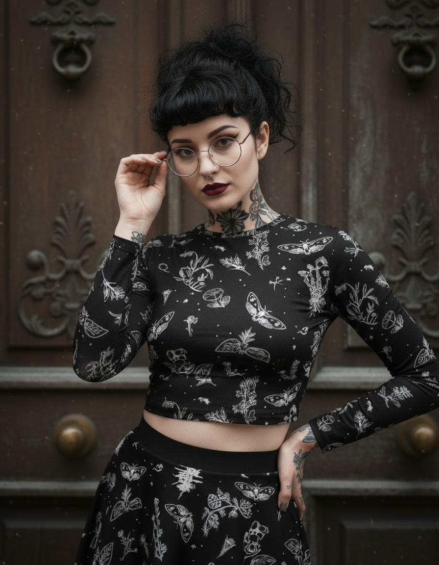 Nightshade Long Sleeve Crop Top – Rogue + Wolf Recycled-Poly Witchy Top