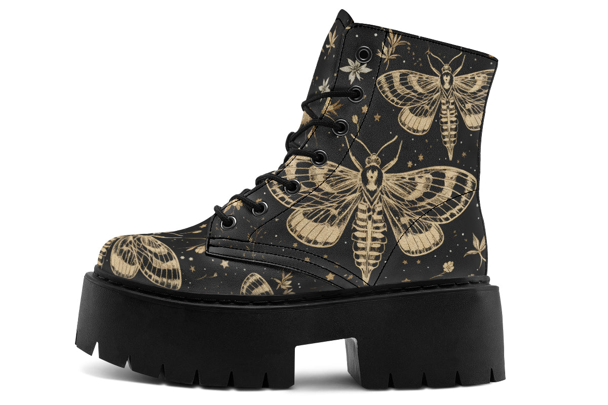 Moth Arcana Platform Boots – Rogue + Wolf Vegan PU Witchy Platform Boots
