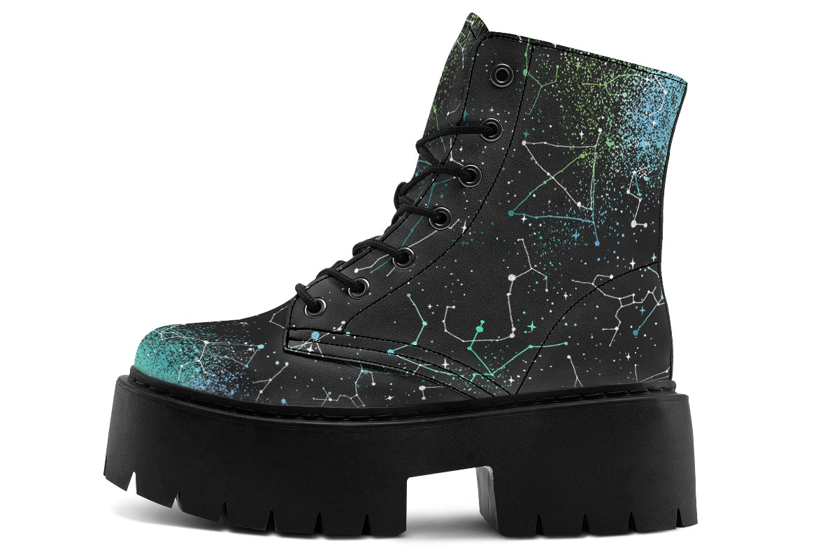 Teal Aurora Platform Boots – Rogue + Wolf Vegan-PU Celestial Platform Boots