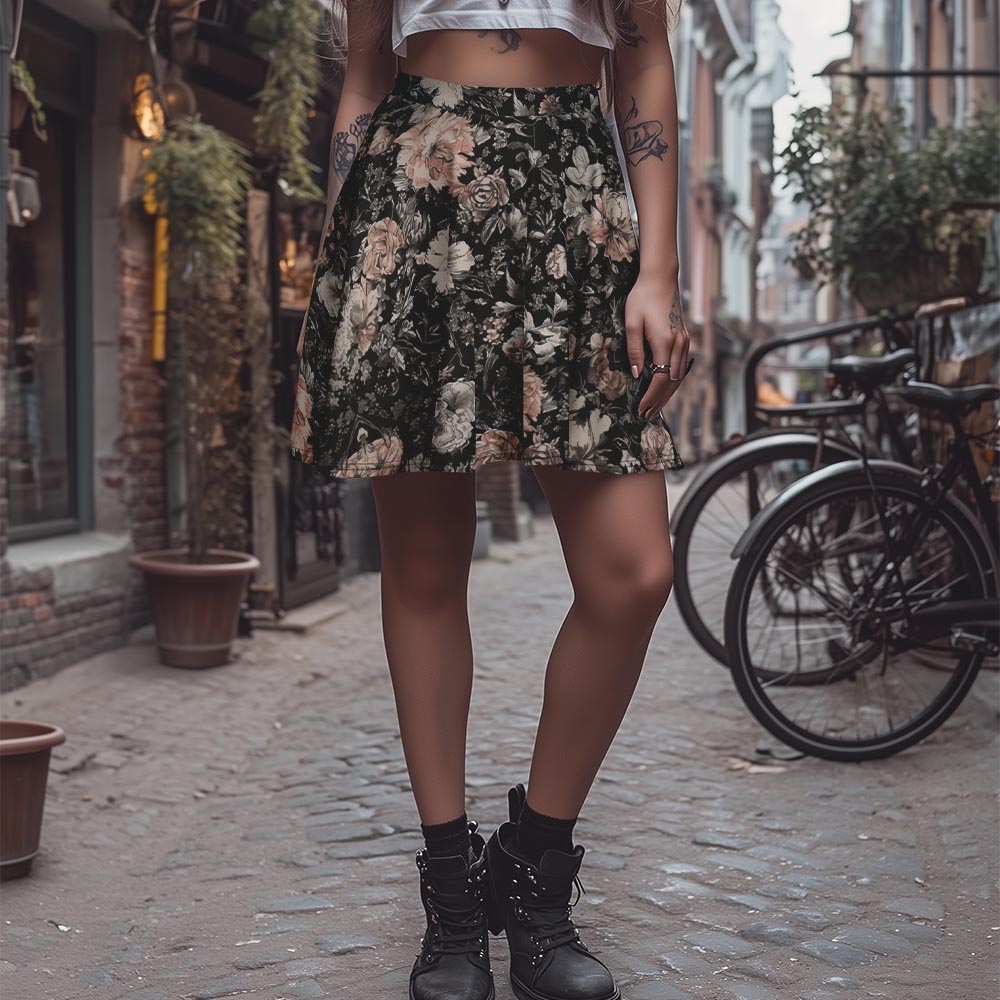 Vintage Peonies Skater Skirt - Mid-thigh Length Skirt with Elastic Wai ...