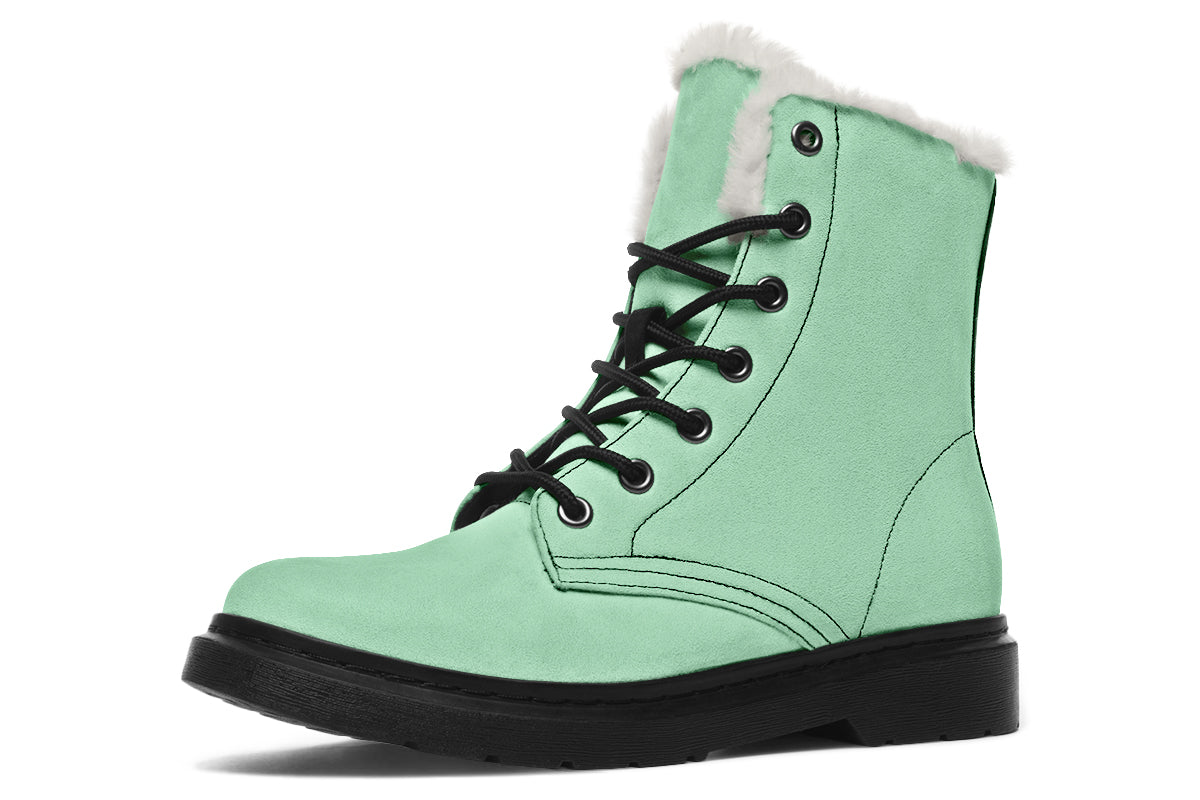 Mint Green Winter Boots - Warm Micro-Suede Doc-Style Boots Lined with ...