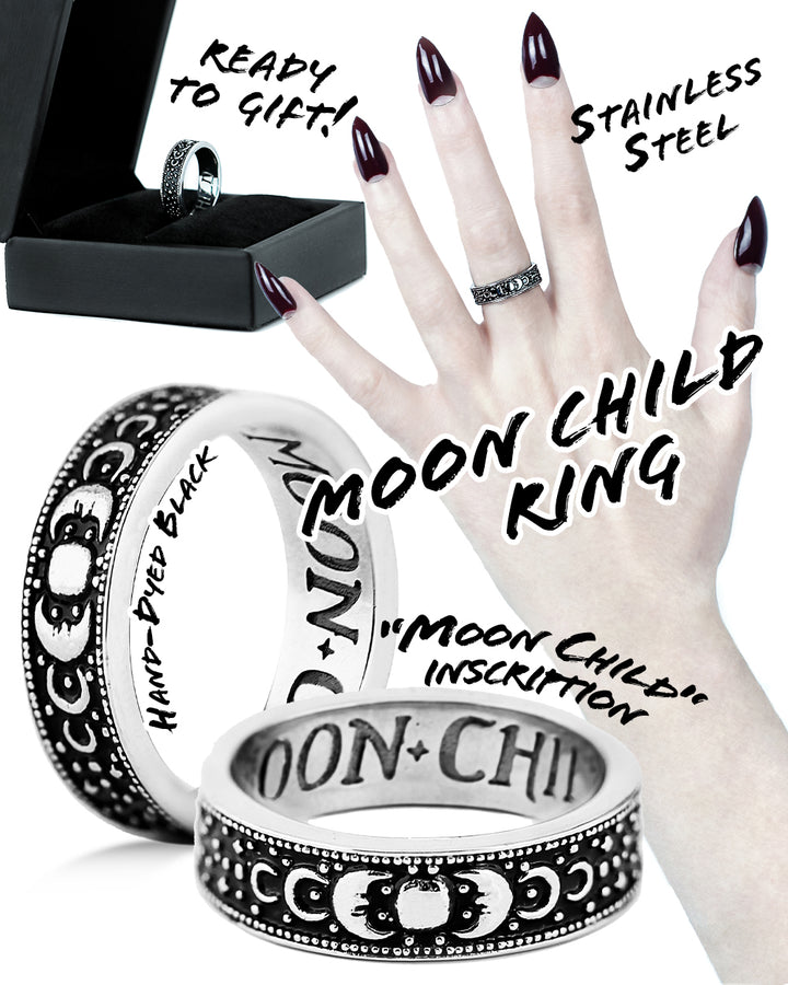 Moon Child Ring in Blackened Steel – Rogue + Wolf